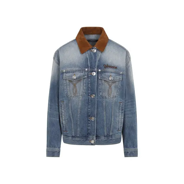 Versace Denim Stone Wash Blouson - Blue