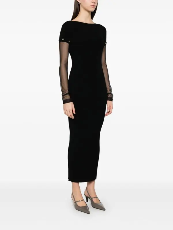 Sportmax Knitted Boat Neck Long Dress With Detachable Sheer Sleeves - Multicolor