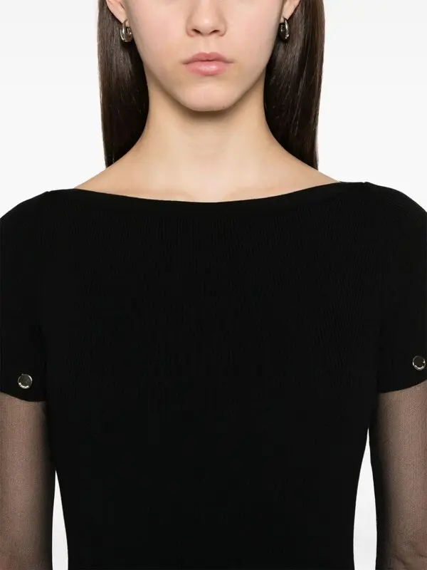 Sportmax Knitted Boat Neck Long Dress With Detachable Sheer Sleeves - Multicolor