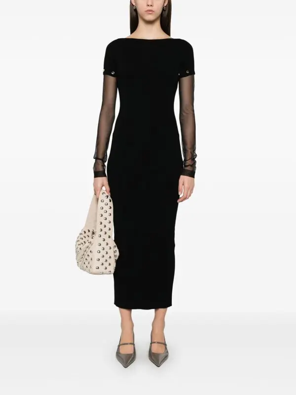 Sportmax Knitted Boat Neck Long Dress With Detachable Sheer Sleeves - Multicolor