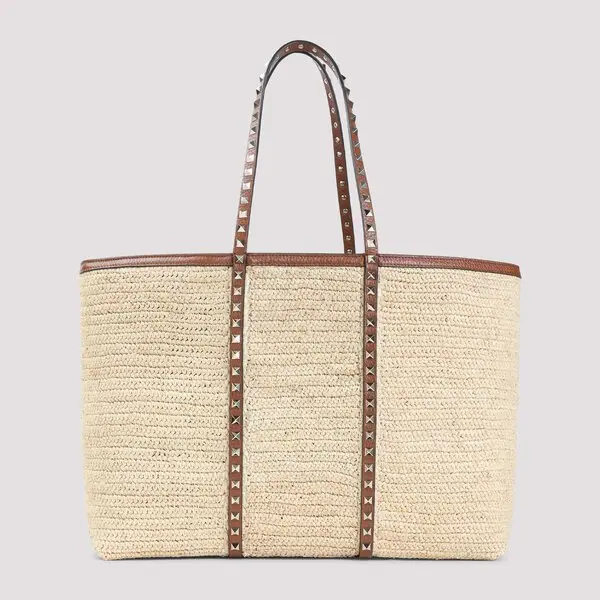 Valentino Garavani Woven Straw Tote Bag With Stud Embellishments