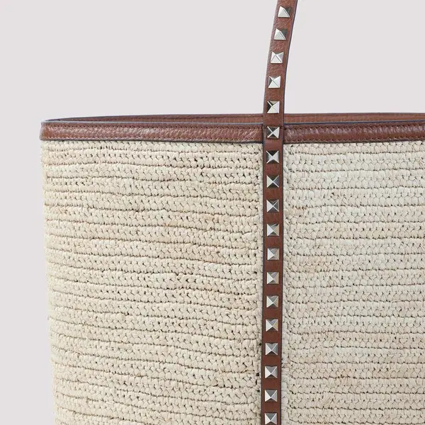 Valentino Garavani Woven Straw Tote Bag With Stud Embellishments