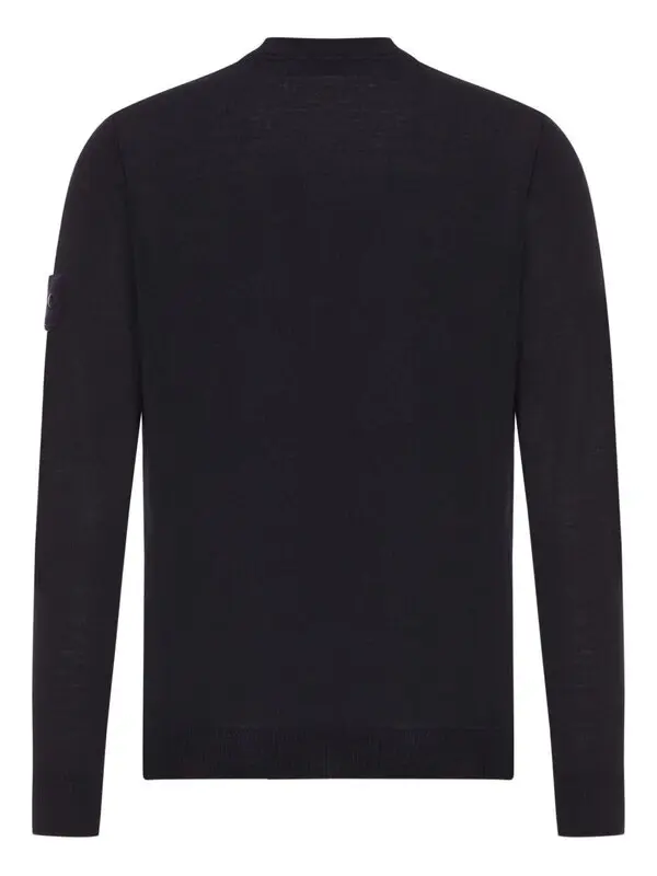 Stone Island Crew Neck Fine Knit Wool Sweater With Signature Badge - Black