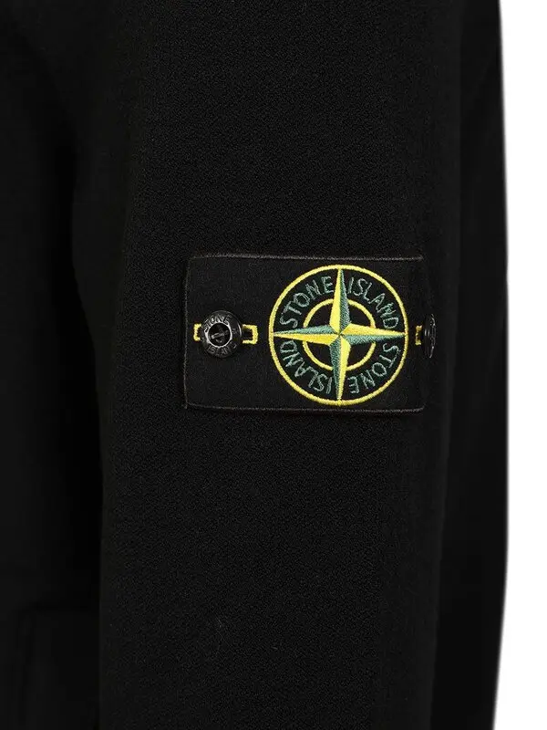 Stone Island Crew Neck Fine Knit Wool Sweater With Signature Badge - Black