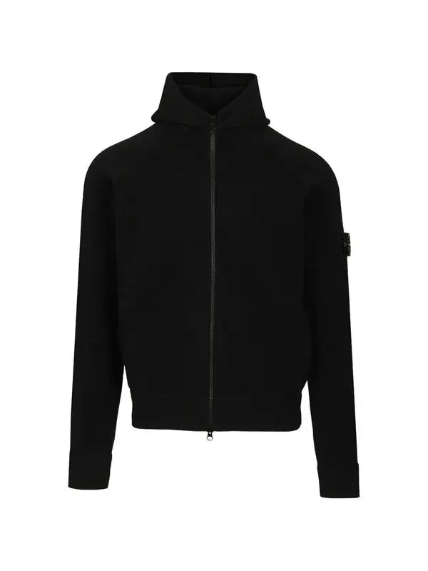 Stone Island Crew Neck Fine Knit Wool Sweater With Signature Badge - Black