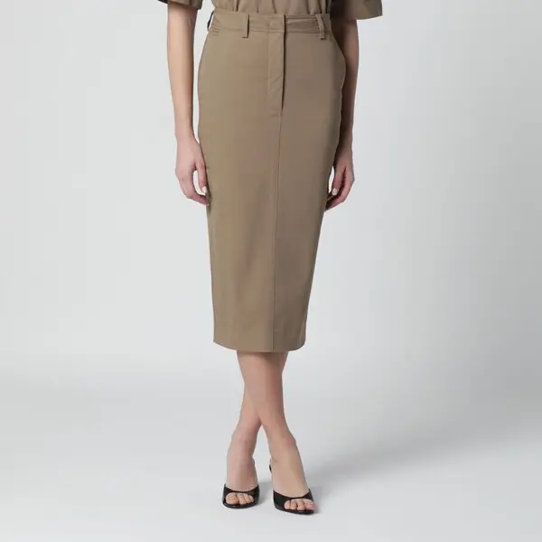 THELATEST Cognac Cotton Pencil Skirt