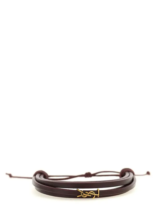 Saint Laurent Cassandre Multiturn Leather Bracelet With Antiqued Effect Metal Logo - Multicolor