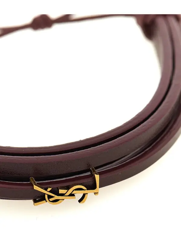 Saint Laurent Cassandre Multiturn Leather Bracelet With Antiqued Effect Metal Logo