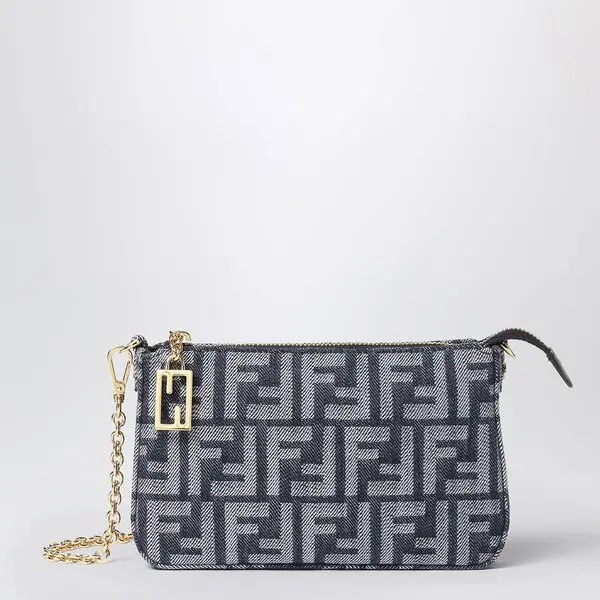 Fendi Baguette Pouch In Denim-effect Ff Jacquard - Blue