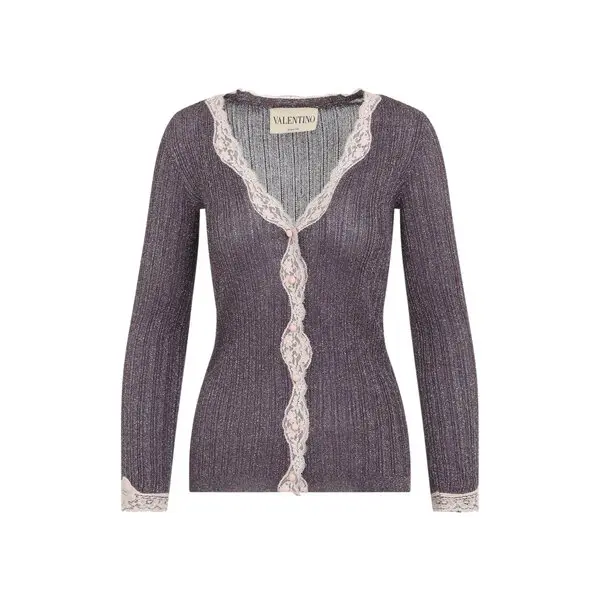 Valentino Garavani Ribbed Lurex Cardigan - Red