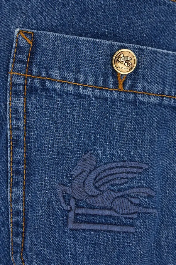 Etro Wide Leg Jeans With Monogram Detail - Multicolor