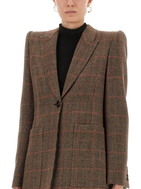 Chloé Plaid Wool Tailored Jacket - Brown