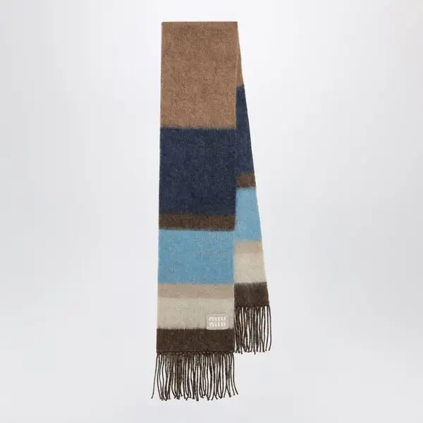 Miu Miu Striped Wool Scarf With Fringes - Blue