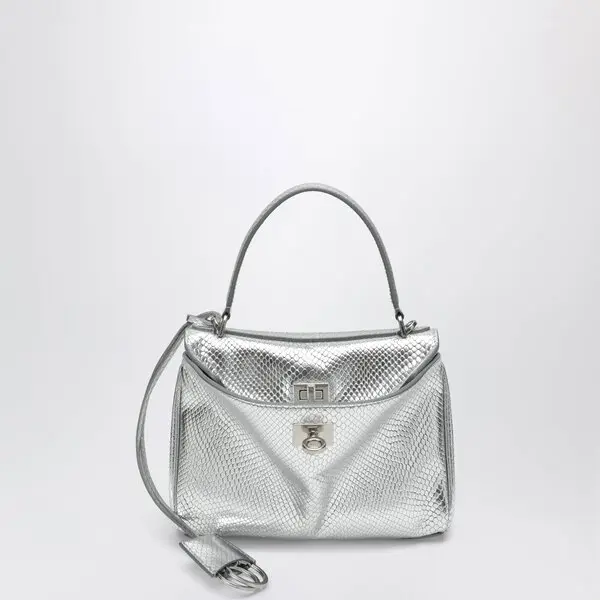 Balenciaga Mini Rodeo Bag In Shiny Leather With Python Print - Silver
