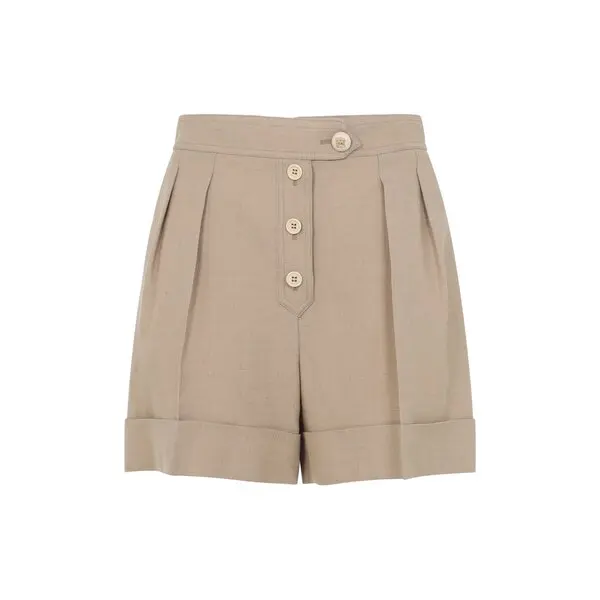 Valentino Garavani Beige Viscose And Linen Shorts - Multicolor