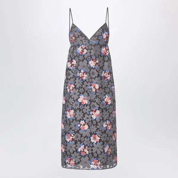 Fendi Grey Lace Dress With Floral Print - Gray