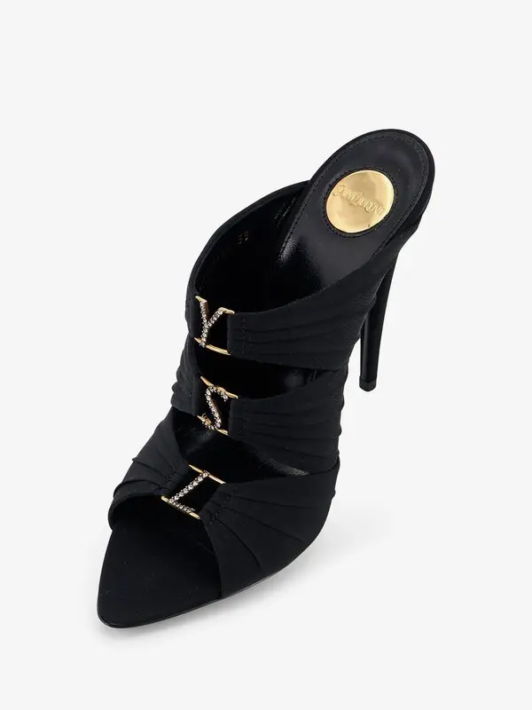 Saint Laurent Emilie Satin Sandals With Rhinestone Logo Detail - Multicolor