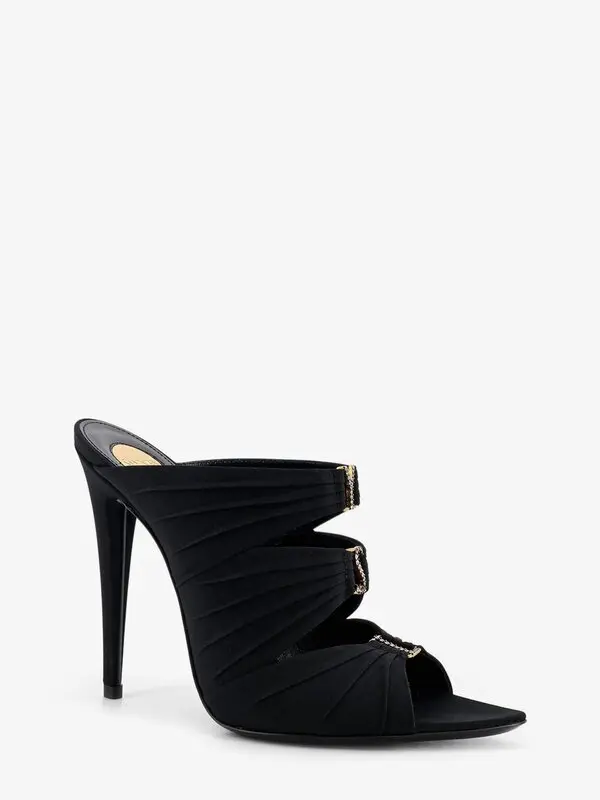 Saint Laurent Emilie Satin Sandals With Rhinestone Logo Detail - Multicolor