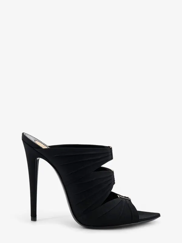 Saint Laurent Emilie Satin Sandals With Rhinestone Logo Detail - Multicolor