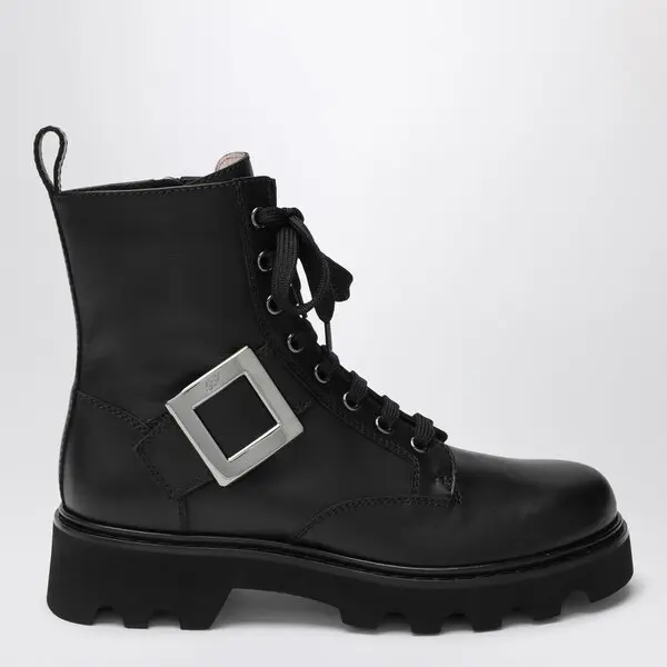 ROGER VIVIER Leather Lace-up Ankle Boots With Buckle Detail - Black