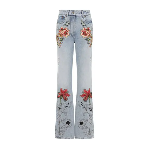 Valentino Garavani Embroidered Floral Denim Jeans - Blue