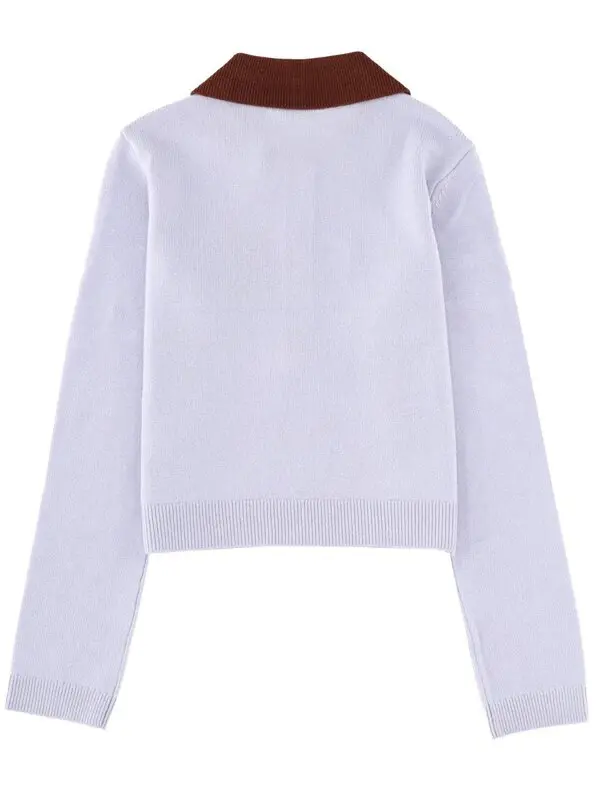 SELF-PORTRAIT Jersey Knit Sweater With Contrast Collar - Blue