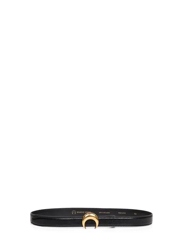 MARINE SERRE Black Shiny Calf Leather Moon Medium Belt - Multicolor