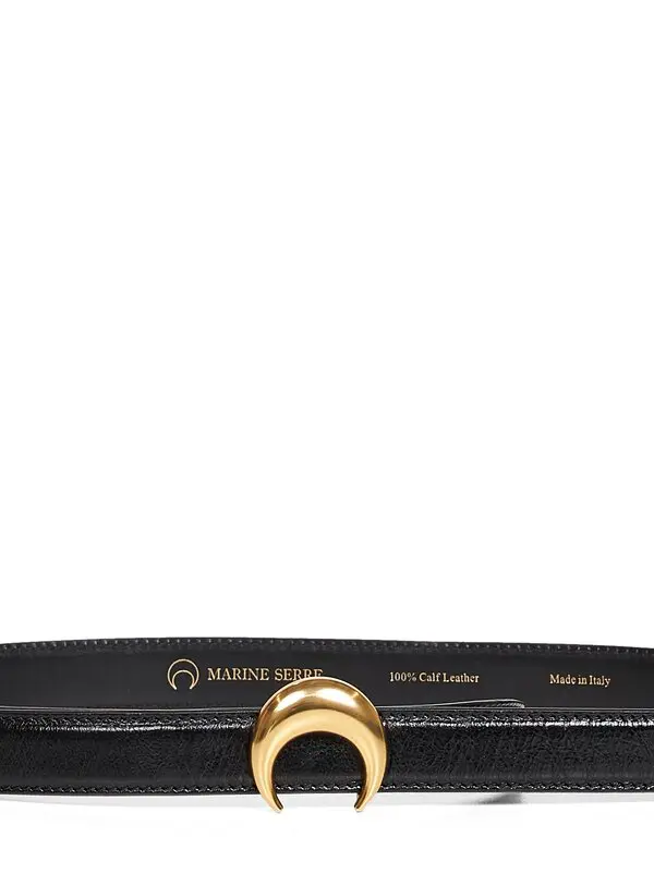 MARINE SERRE Black Shiny Calf Leather Moon Medium Belt