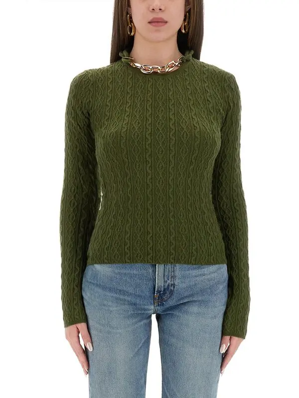 Rabanne Wool Jersey With Cable Knit Detail - Green