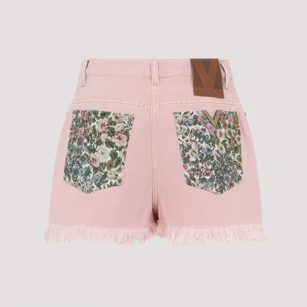 Valentino Garavani Cotton And Linen Blend Denim Shorts With Floral Accents - Multicolor