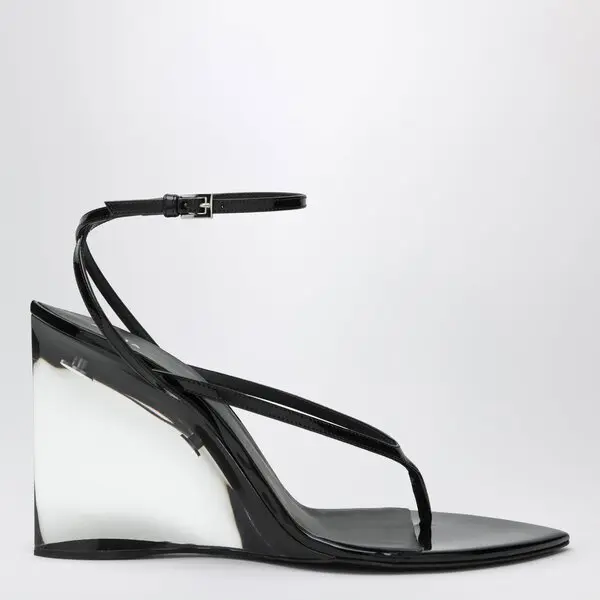 Alaïa Patent Leather Wedge Thong Sandals With Plexiglass Heel - Black
