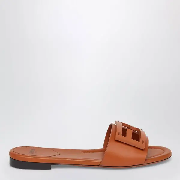 Fendi Leather Baguette Slides - Brown
