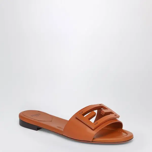 Fendi Leather Baguette Slides - Brown