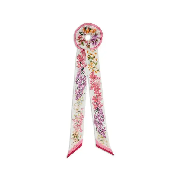 FERRAGAMO Silk Floral Print Scrunchie With Detachable Ribbon - Pink