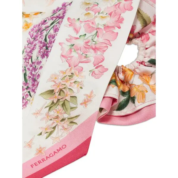 FERRAGAMO Silk Floral Print Scrunchie With Detachable Ribbon - Pink