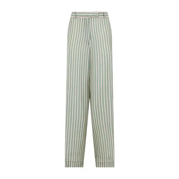 Dries Van Noten And White Striped Cupro Pants - Green