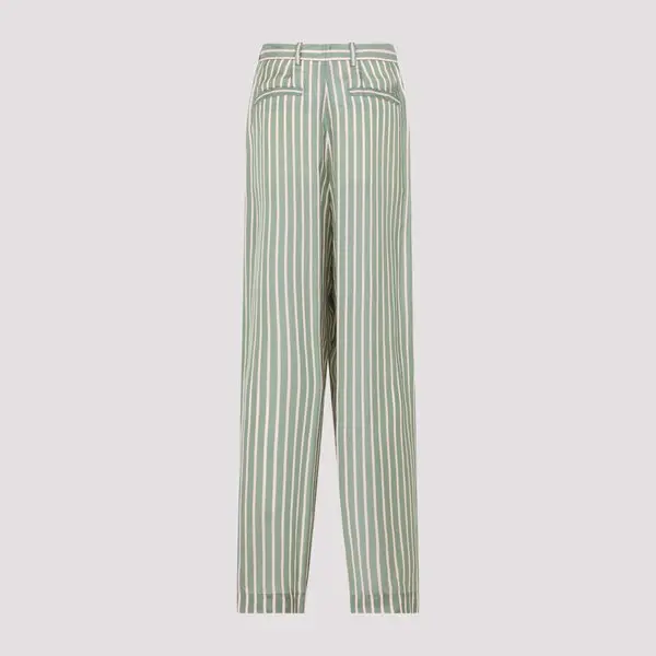 Dries Van Noten And White Striped Cupro Pants - Green