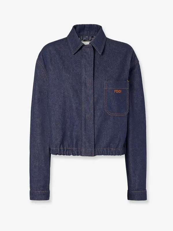Fendi Denim Jacket With Embroidered Logo - Blue