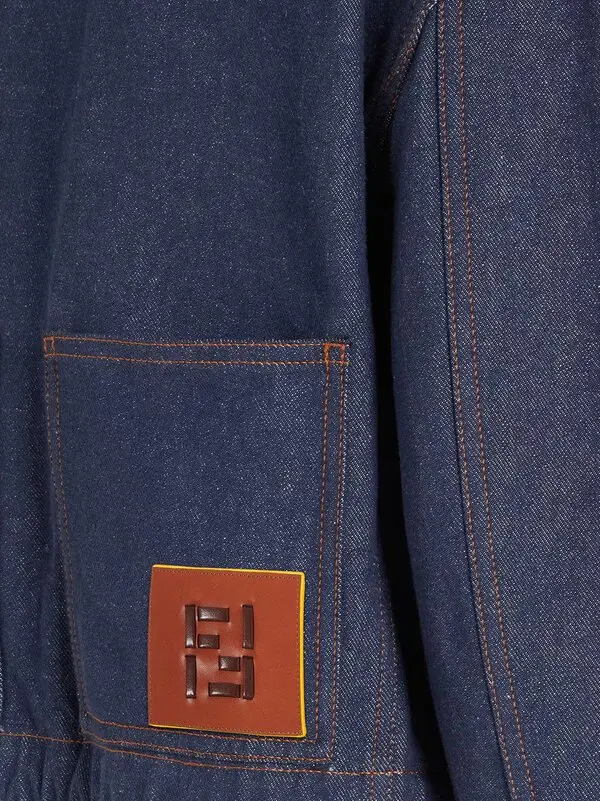 Fendi Denim Jacket With Embroidered Logo - Blue
