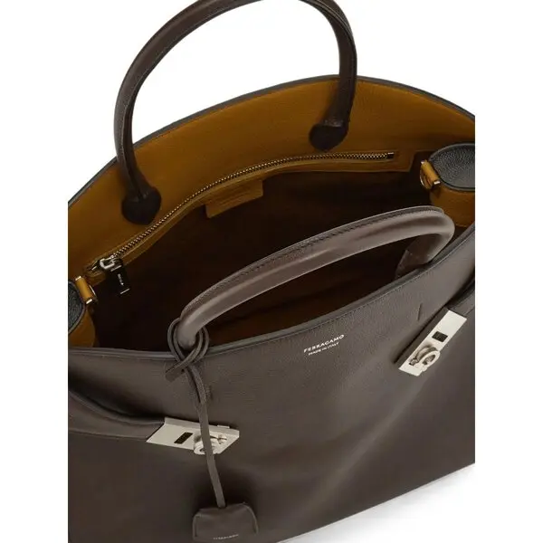 FERRAGAMO Gancini Buckle Calf Leather Tote Bag