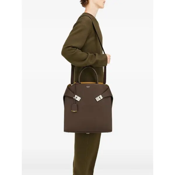 FERRAGAMO Gancini Buckle Calf Leather Tote Bag
