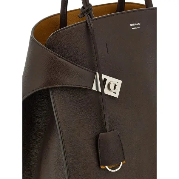 FERRAGAMO Gancini Buckle Calf Leather Tote Bag