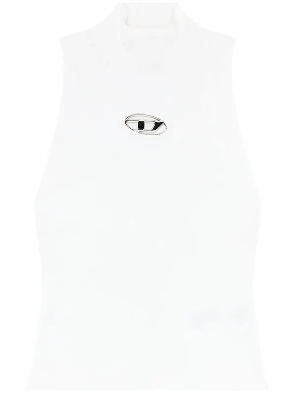 DIESEL® Ribbed Knit High Neck Tank Top With Logo Plaque - Multicolor