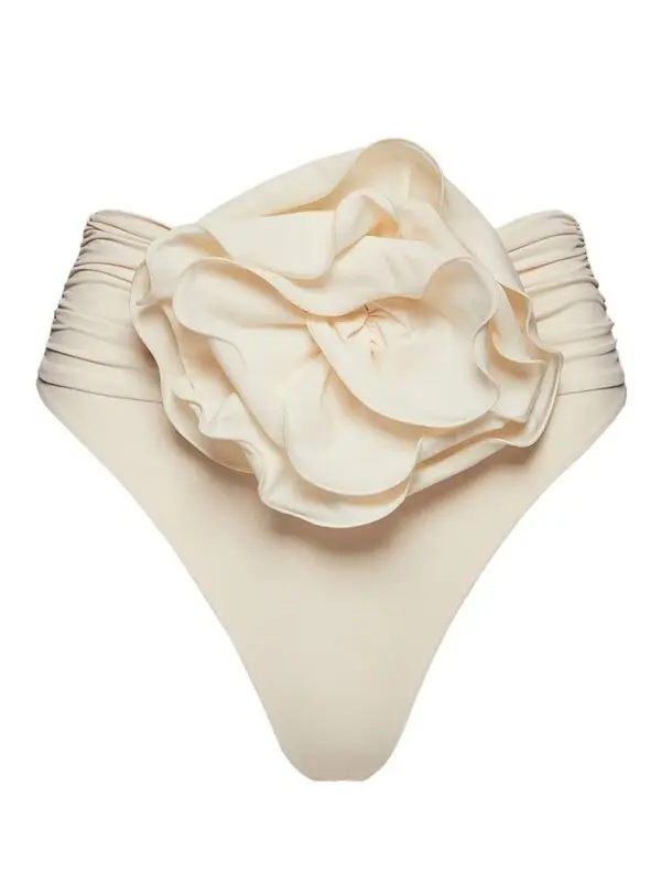 Magda Butrym High Waisted Bikini Bottoms With Floral Embellishment - Cream