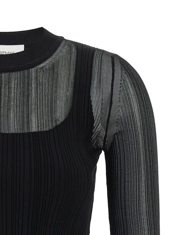 Sportmax Spxbuono Ribbed Semi-transparent Crew Neck Long Sleeve Sweater