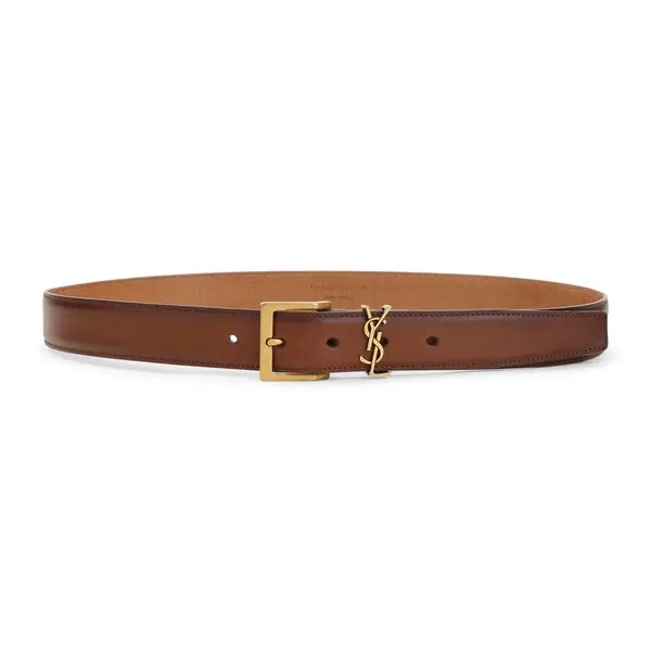 Saint Laurent Leather Belt With Gold-tone Buckle - Red