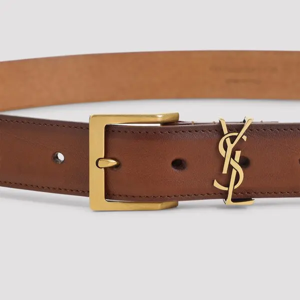 Saint Laurent Leather Belt With Gold-tone Buckle