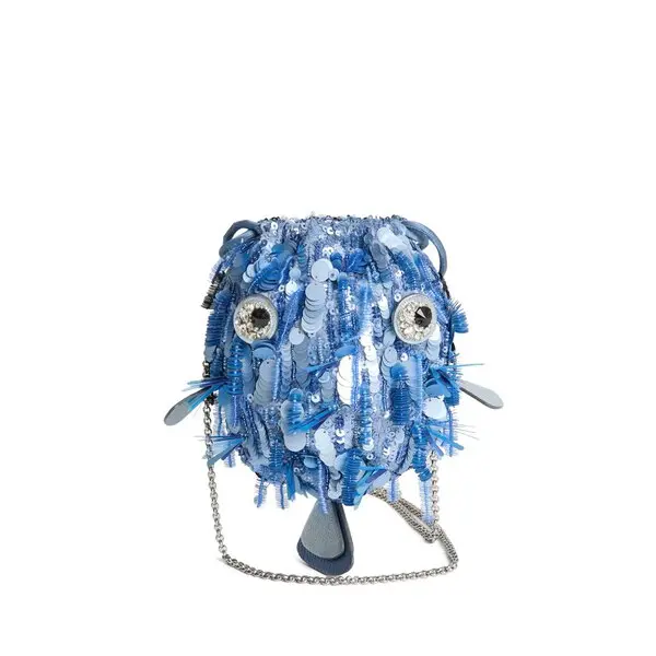 ANYA HINDMARCH Blowfish Design Sequined Drawstring Bag - Blue