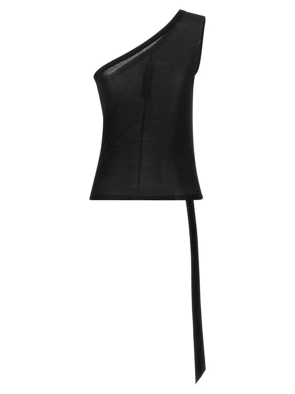 Rick Owens Ziggy Asymmetrical Cotton Top With Logo Tape - Black
