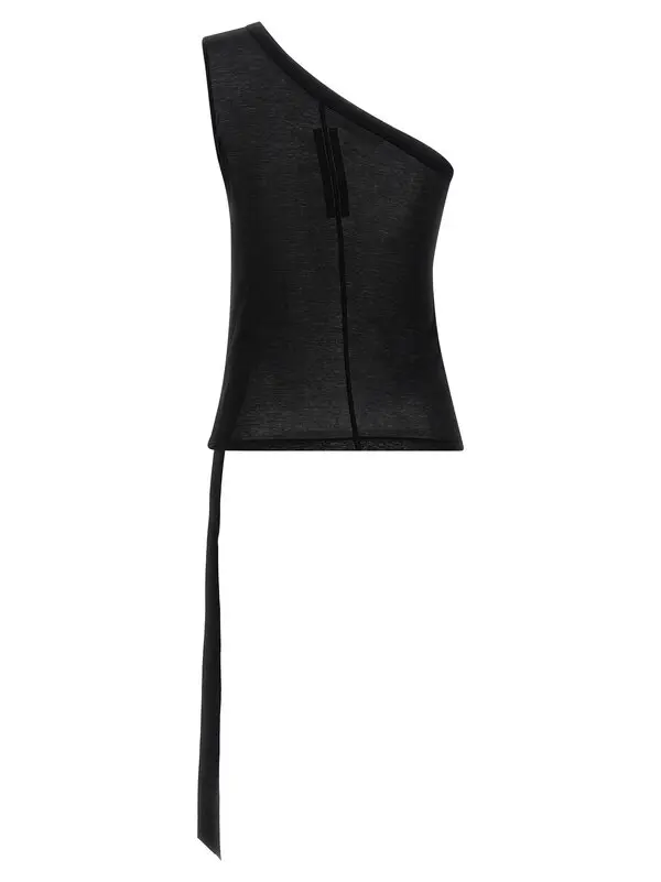 Rick Owens Ziggy Asymmetrical Cotton Top With Logo Tape - Black